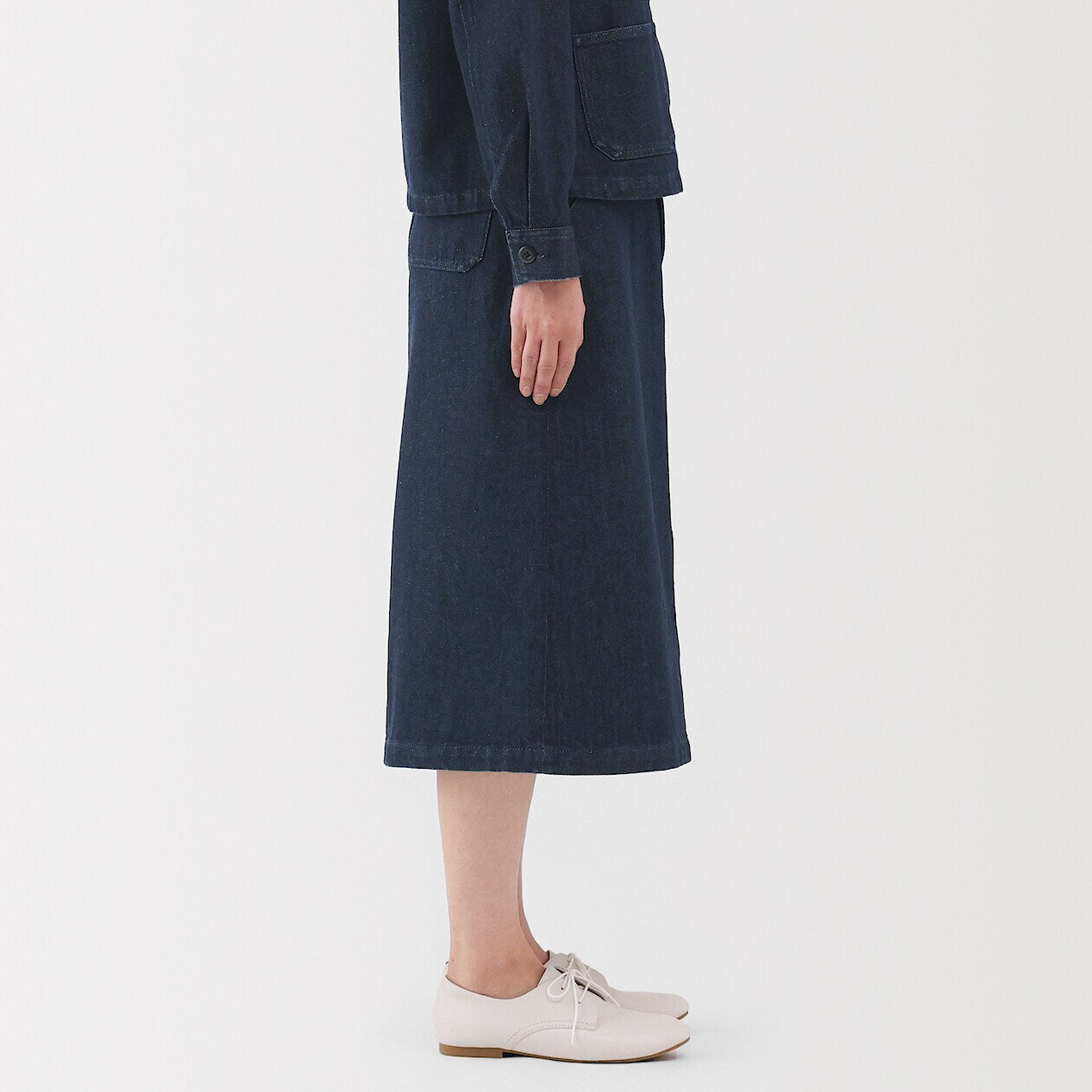Buy MUJI Women's Kapok Blend Denim A-Line Midi Skirt