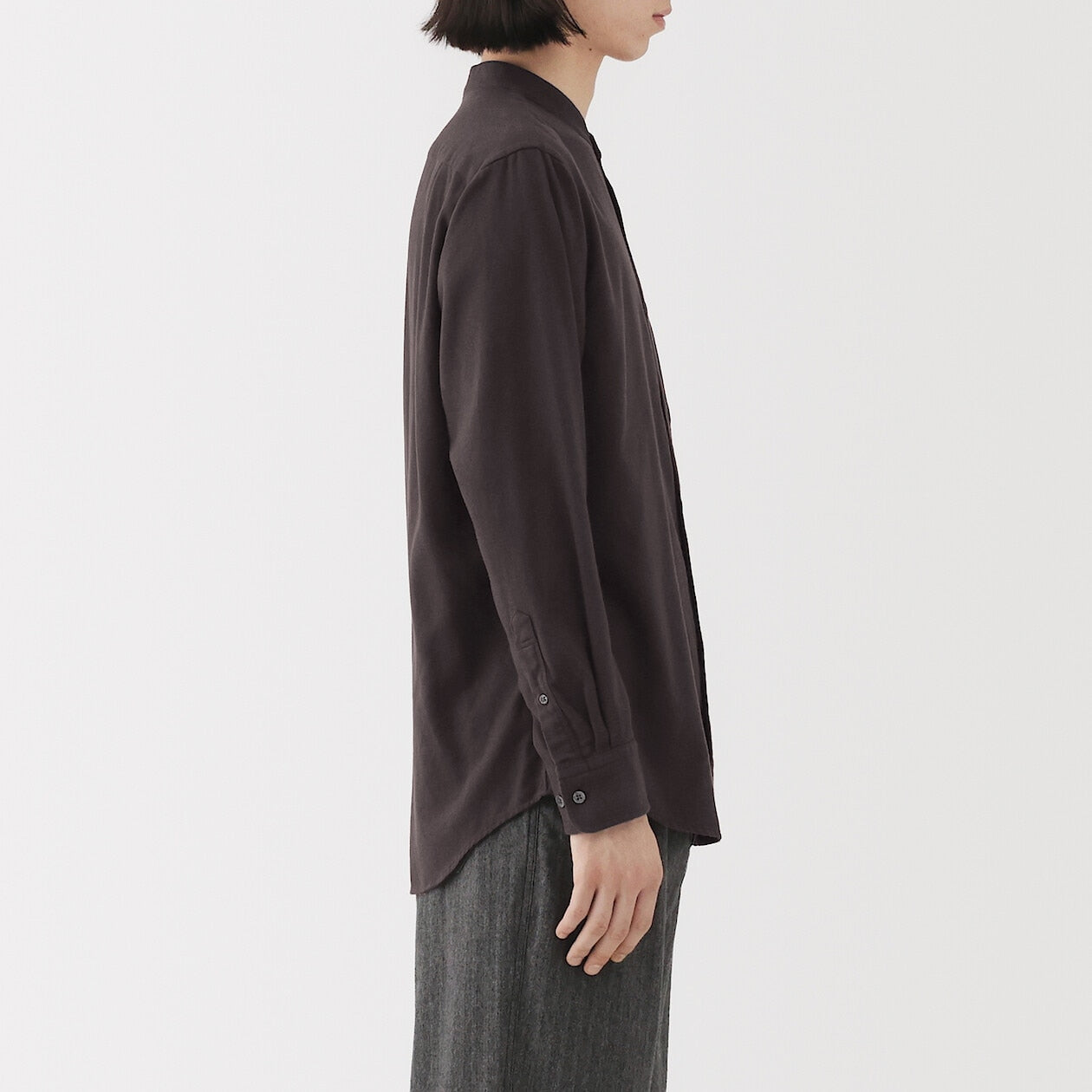 Buy MUJI Men's Double Brushed Flannel Stand Collar Long Sleeve Shirt