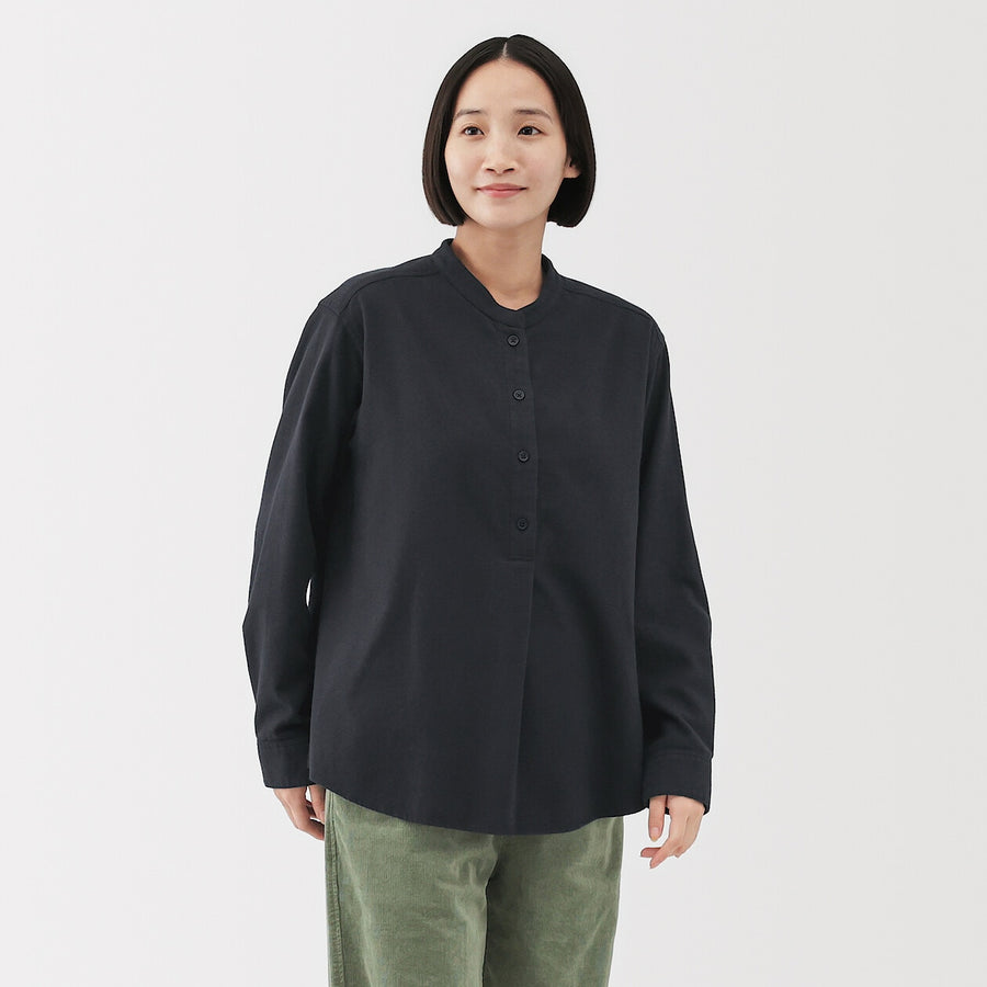 Buy MUJI Women's Double Brushed Flannel Stand Collar Long Sleeve Blouse