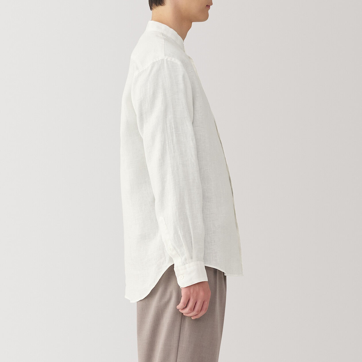 Buy MUJI Men's Washed Linen Stand Collar Long Sleeve Shirt